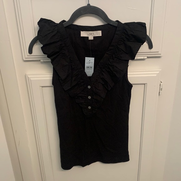 LOFT | Tops | Nwt Loft Black Ruffle Tank | Poshmark